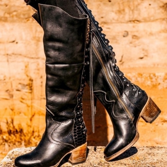 Freebird by Steven | Shoes | Freebird By Steven Knee High Catrina Boots Black Embossed Leather ...